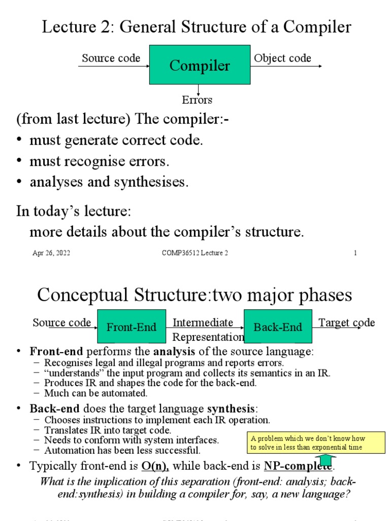 Lecture 2: General Structure of A Compiler | PDF | Parsing | Compiler