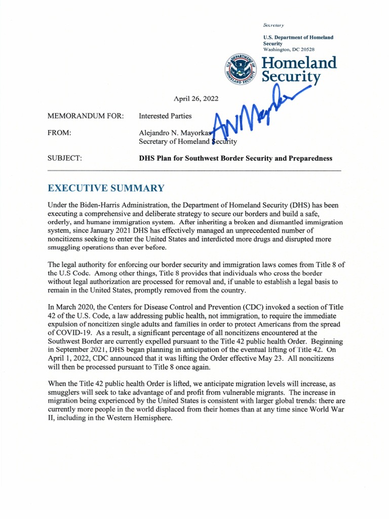 4.26 DHS Plan For Southwest Border Security and Preparedness | PDF | U ...