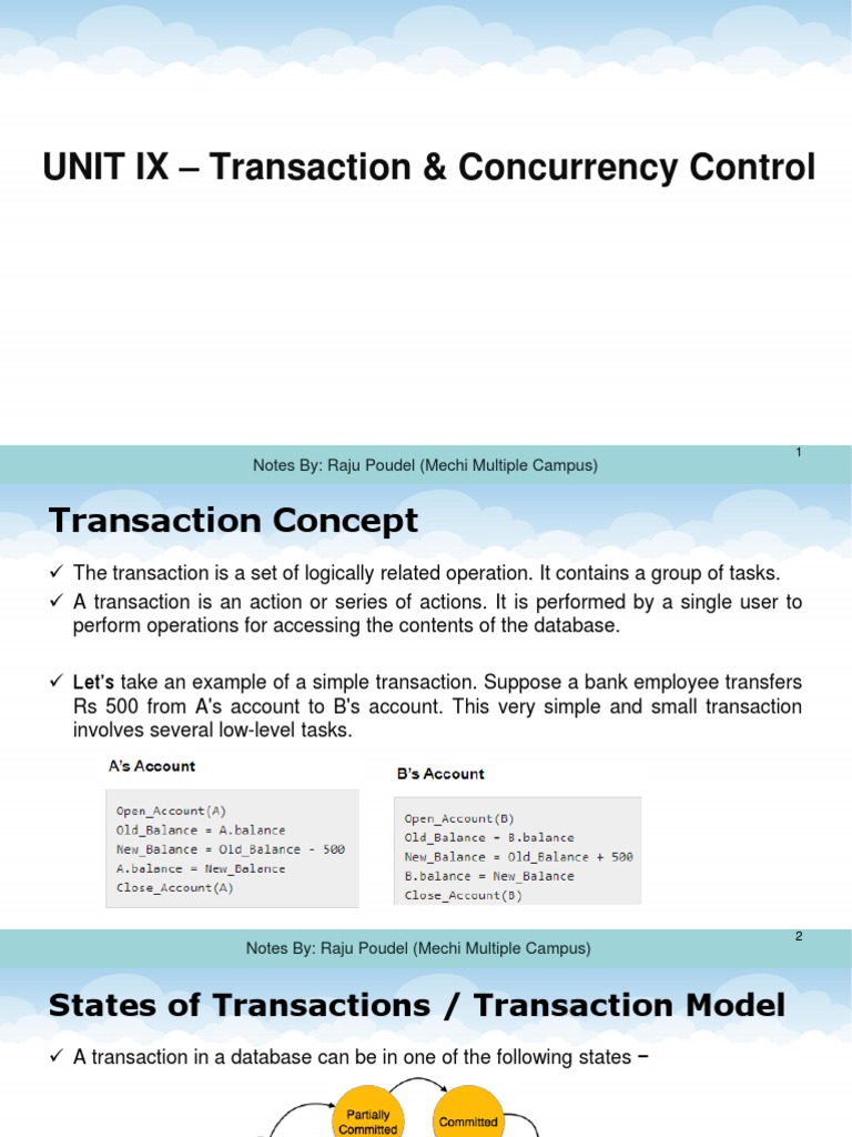 Unit Ix Transaction Concurrency Control Pdf Database Transaction Acid