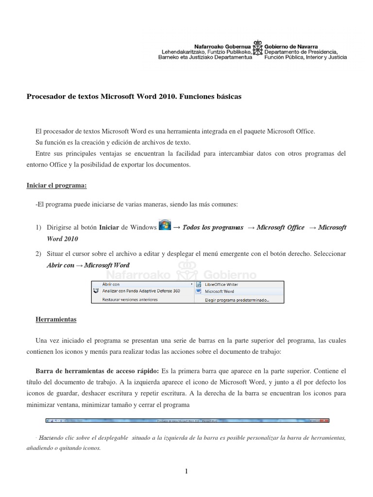 Procesador de Textos Microsoft Word 2010. Funciones Basicas | Descargar gratis PDF | Archivo de ...
