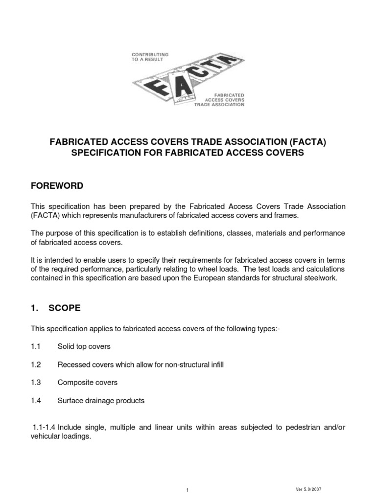 Fabricated Access Covers Trade Association (Facta) Specification For ...