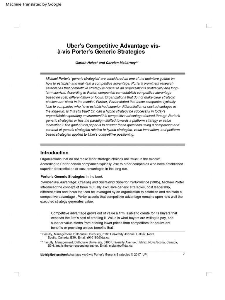 Hales, G., Mclarney, C. (2017) - Uber's Competitive Advantage Vis-A-Vis ...