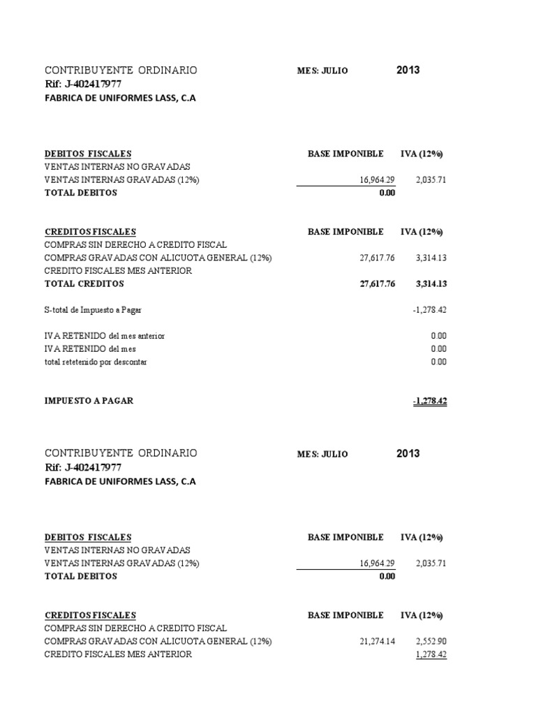 Fabrica de Uniformes Lass C.A 2016 | PDF | Impuesto al valor agregado ...