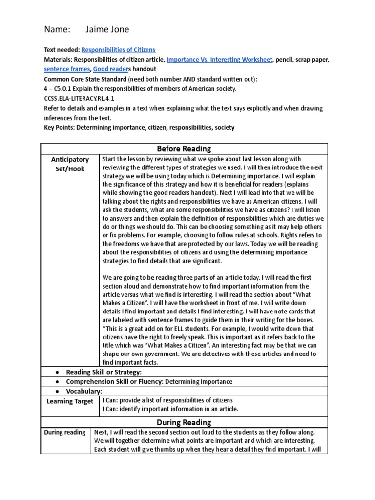 Determine Importance Lesson | PDF | Reading Comprehension | Pedagogy