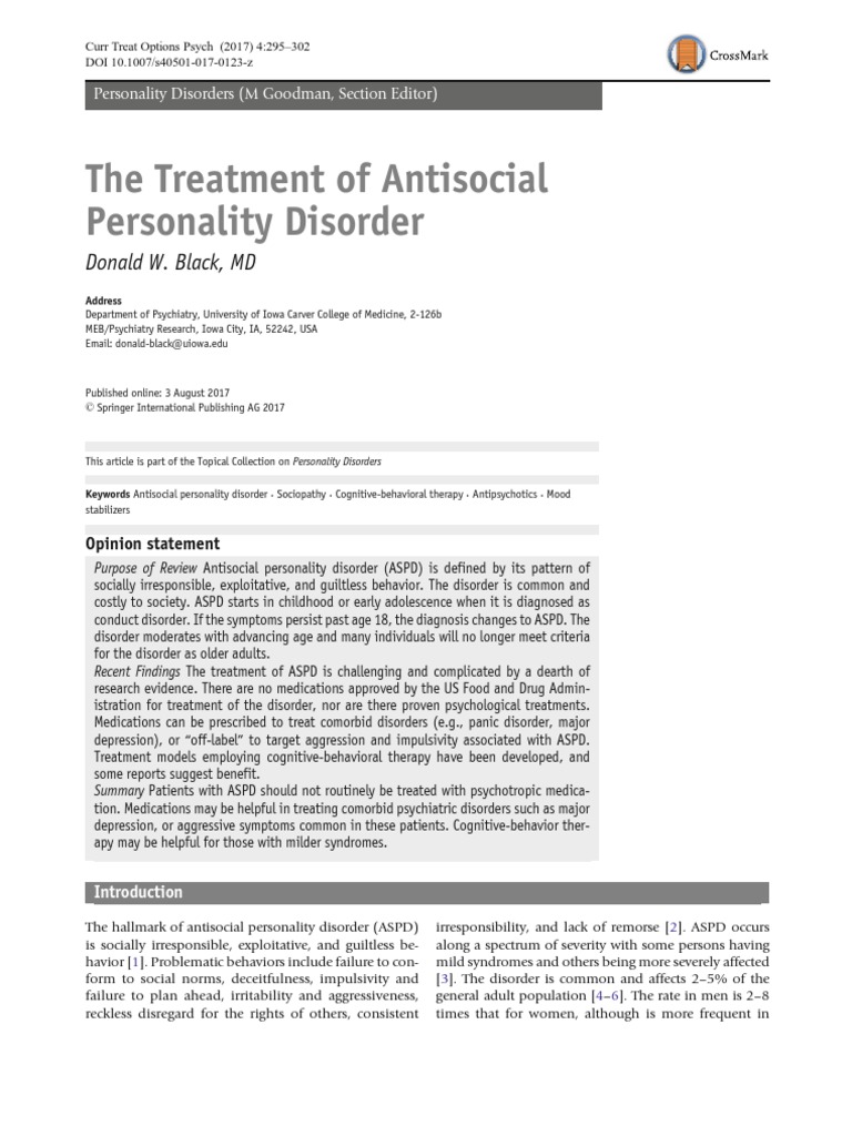 Treatment Approaches for Antisocial Personality Disorder | PDF ...