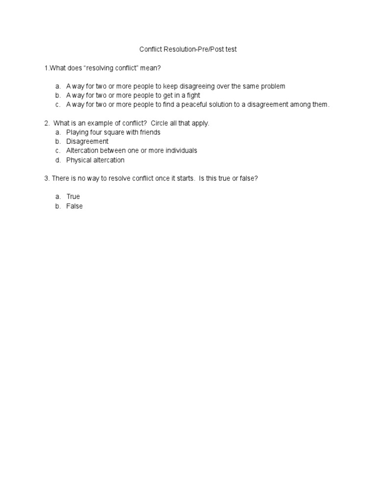 Conflict Resolution Pre Post-Test | PDF