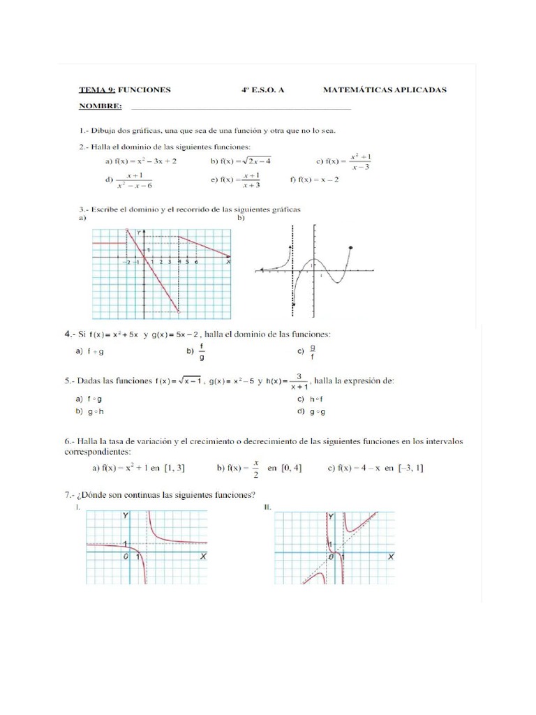 Tema 9 Funciones 4 Eso Matematicas Aplicadas Examen | PDF