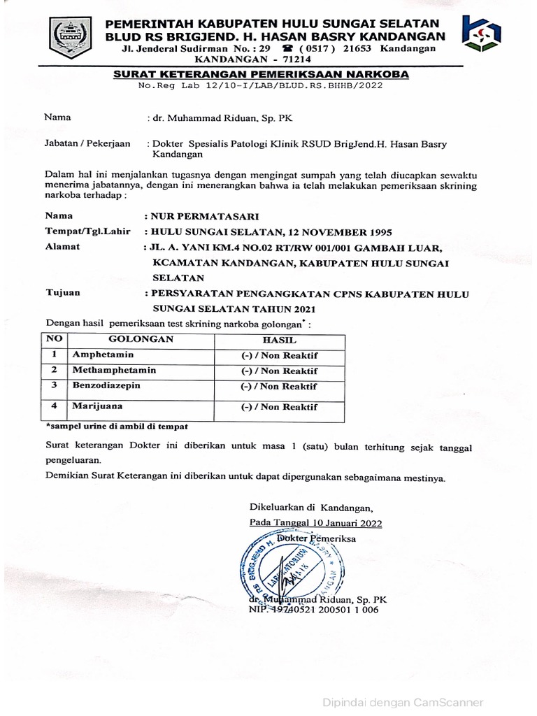Contoh Surat Bebas Napza | PDF