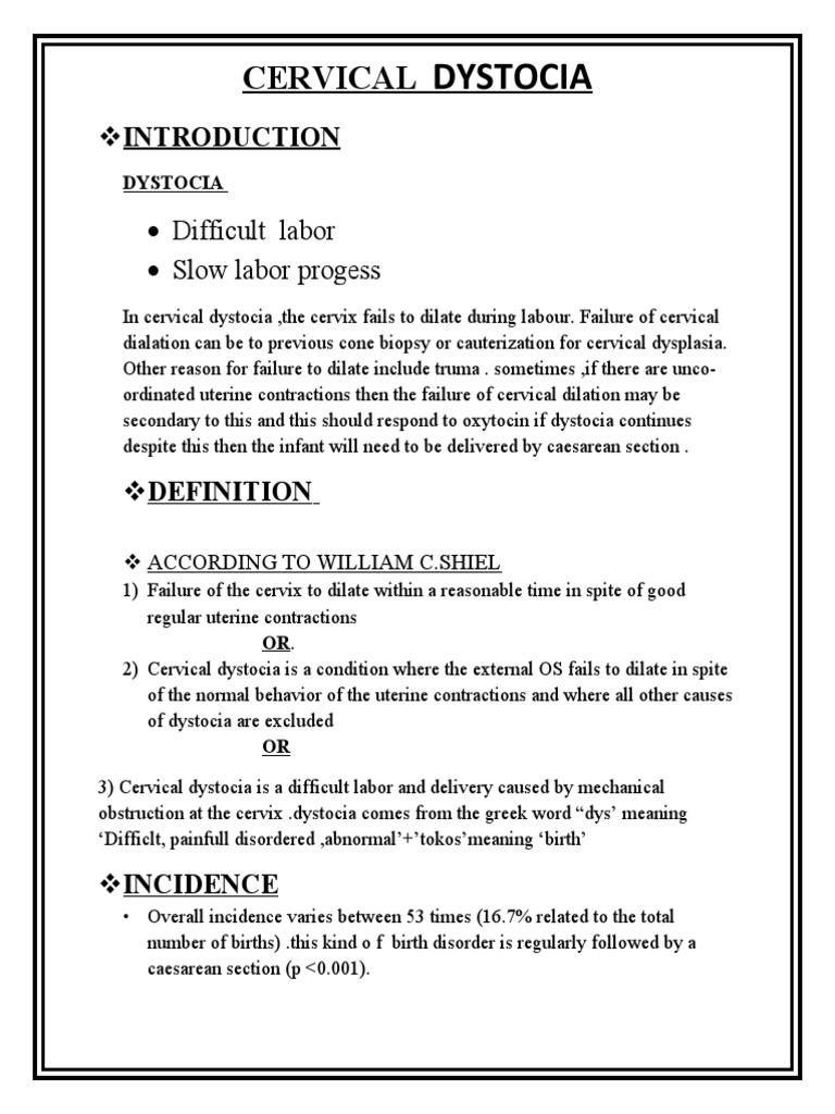 Cervical Dystocia | PDF | Childbirth | Caesarean Section