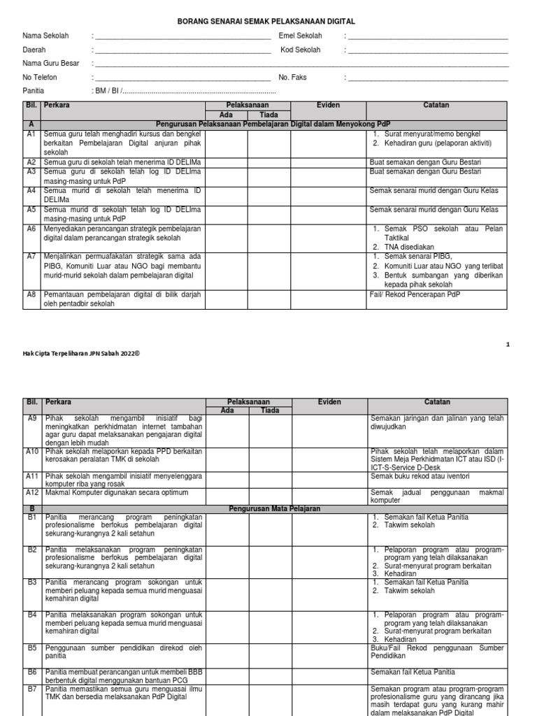 02 Borang Senarai Semak Digital | PDF