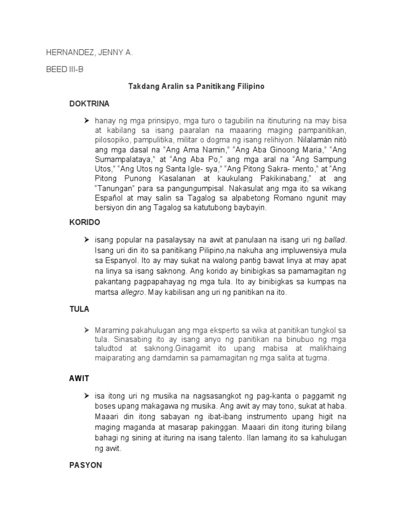 Takdang Aralin Sa Panitikang Filipino | PDF