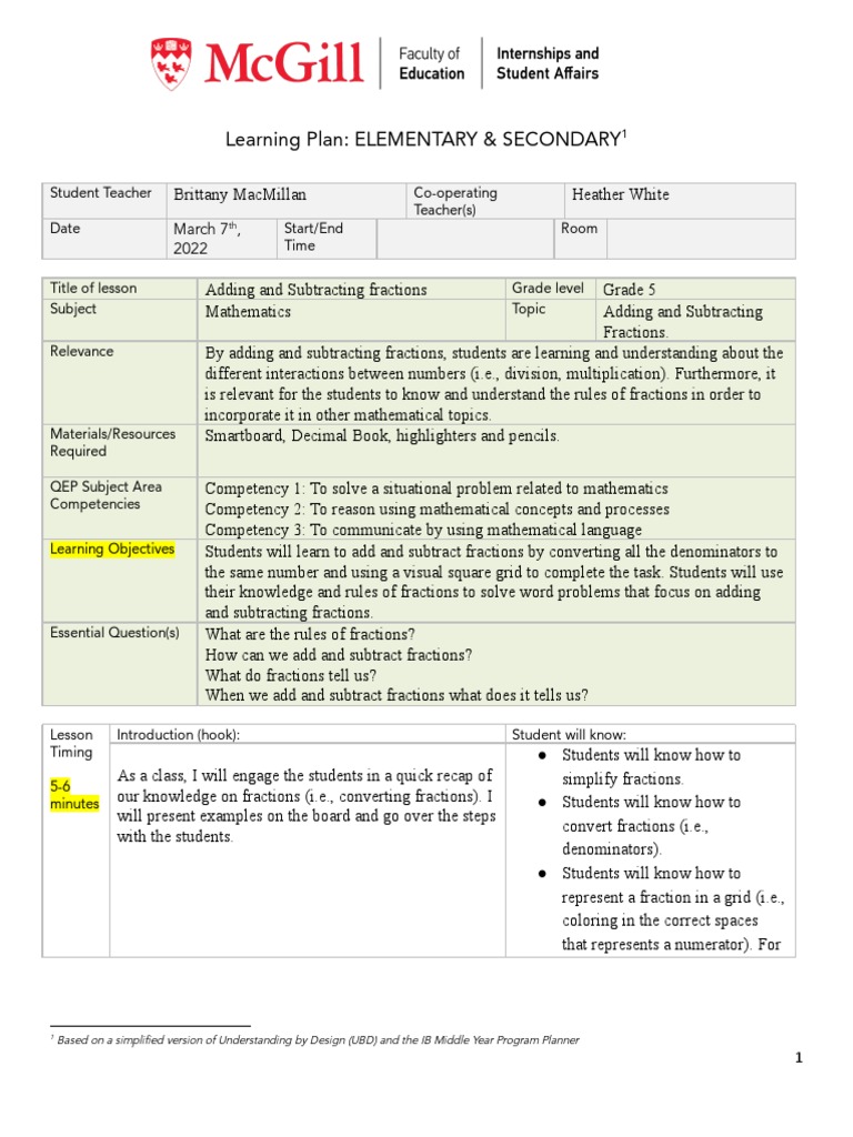 Teaching Adding & Subtracting Fractions | PDF | Educational Assessment ...