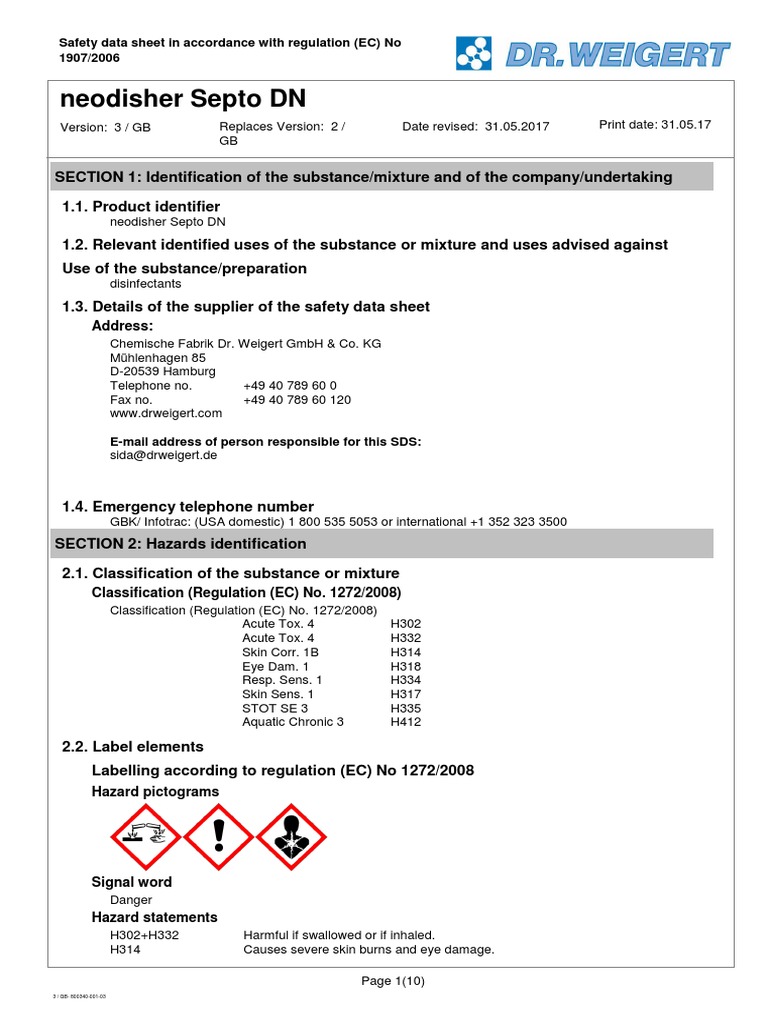 neodisher-Septo-DN SDB GBen PN4010 2017-05-31 | PDF | Toxicity ...
