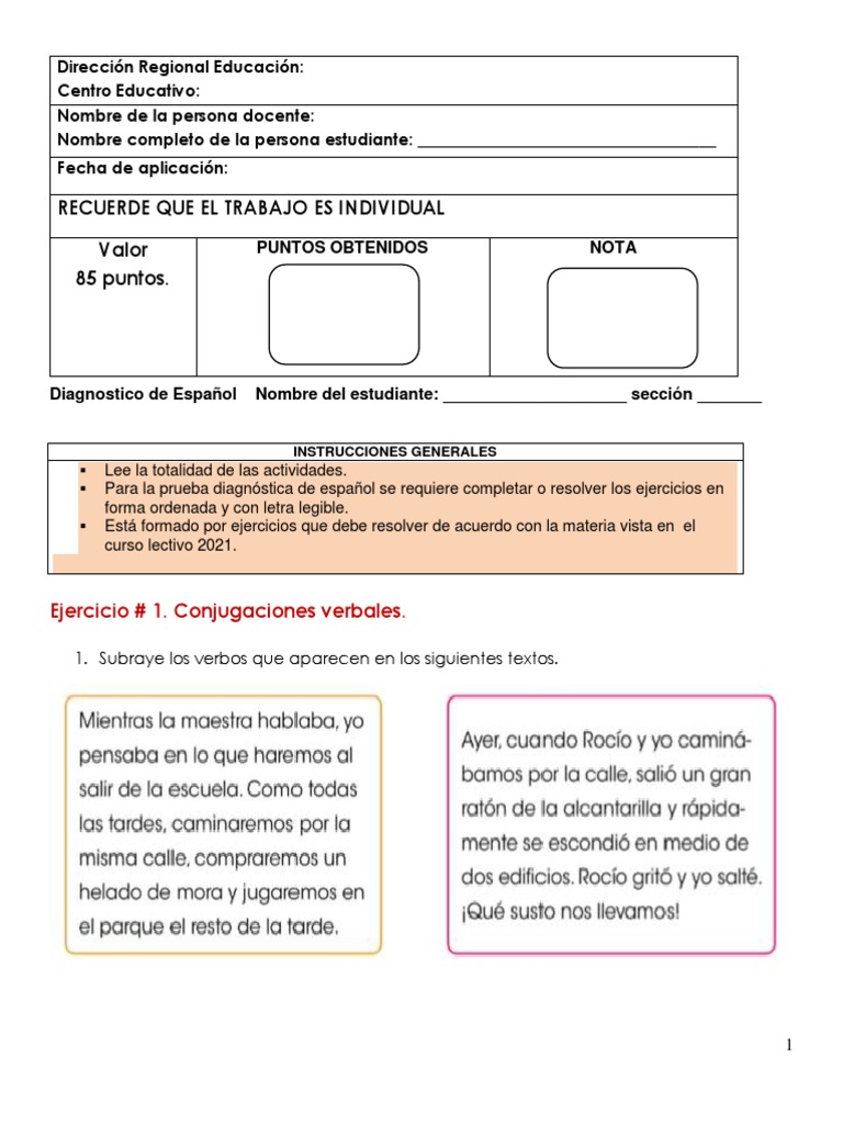 Prueba Diagnóstica de Español 2021 | PDF | Alimentos | Nutrición