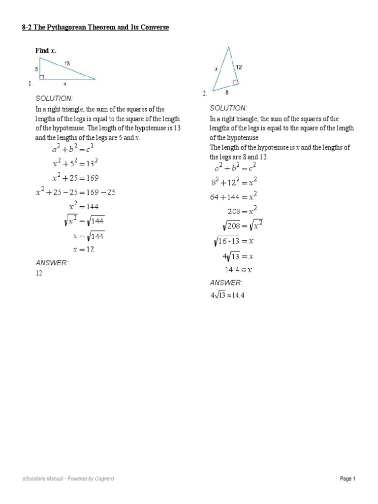 Pythagorean Theorem & Converse Practice | PDF | Triangle | Area