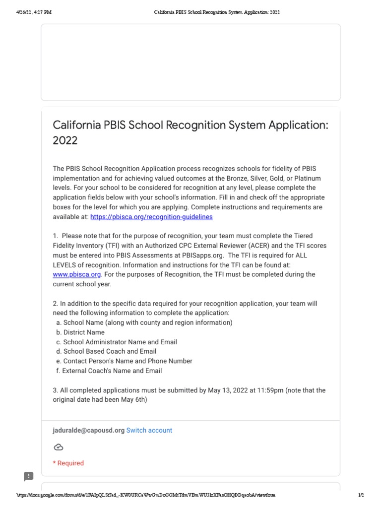 California Pbis School Recognition System Application 2022 | PDF