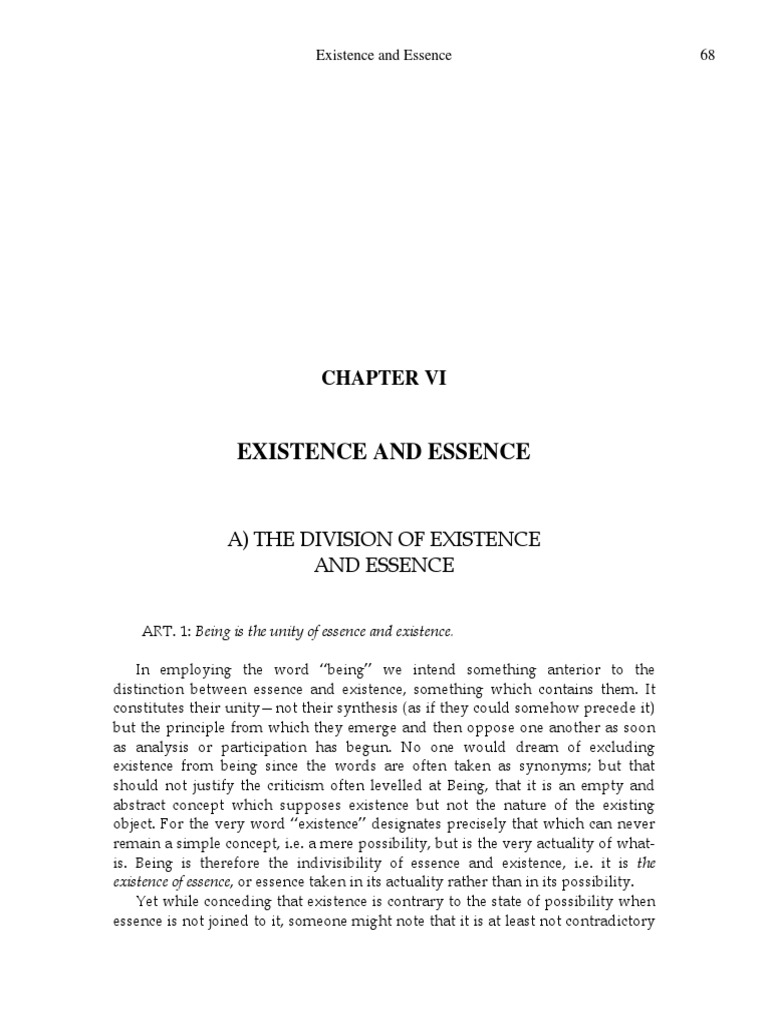Book One Chapter VI - Existence and Essence | Download Free PDF ...