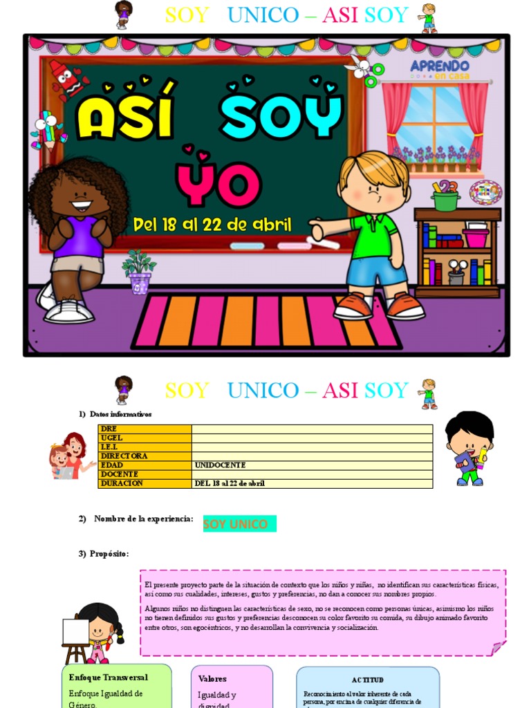 Proyecto "Soy Único" en Preescolar | PDF | Evaluación | Amor
