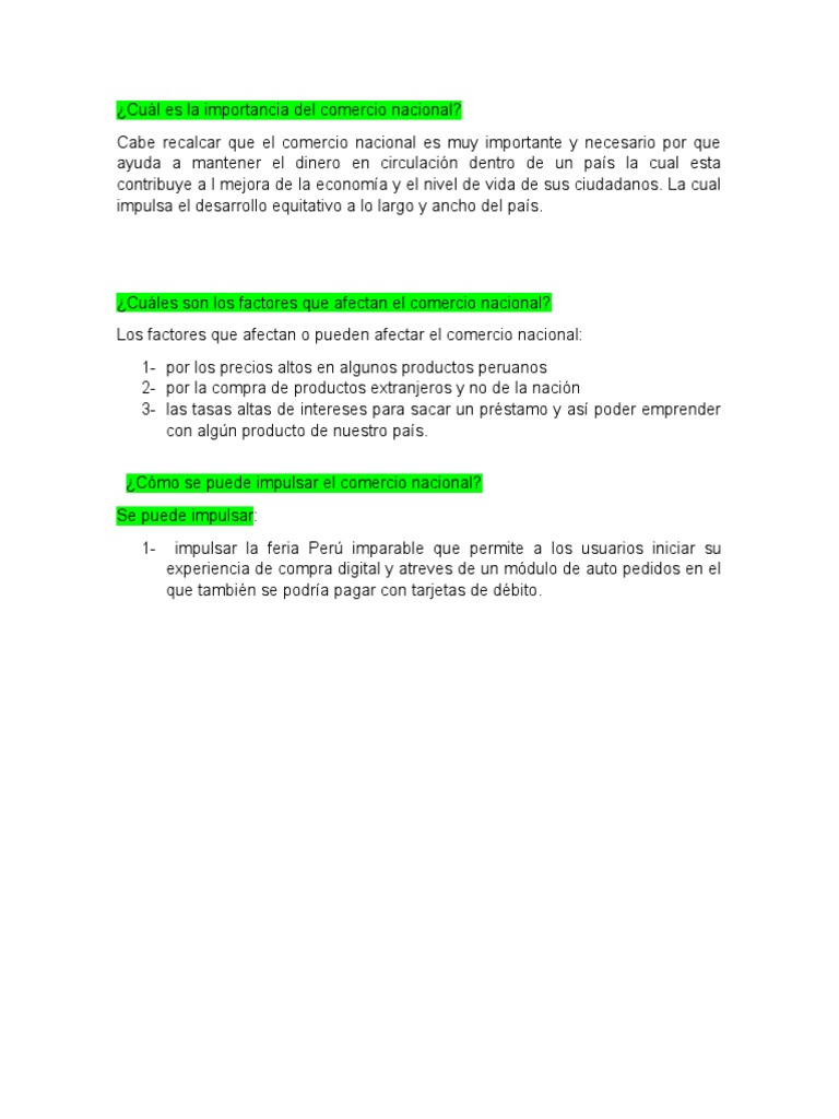 Importancia del Comercio Nacional | PDF | Finanzas y dinero