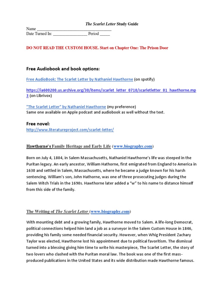 AP English 4-The Scarlet Letter Study Guide - Summer Reading 2020 | PDF ...