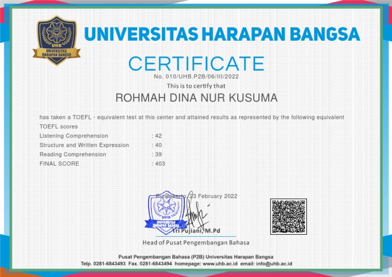Sertifikat Toefl 190102046 | Pdf
