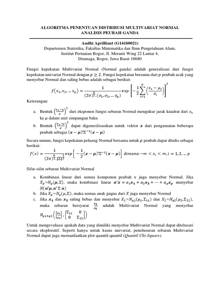 Algoritma Penentuan Distribusi Multivariat Normal Analisis Peubah Ganda ...