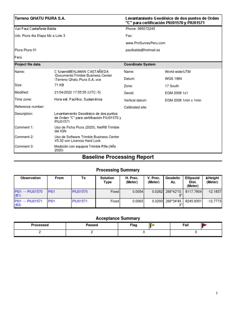 Geodetic Baseline Processing Report | PDF | Latitude | Geography