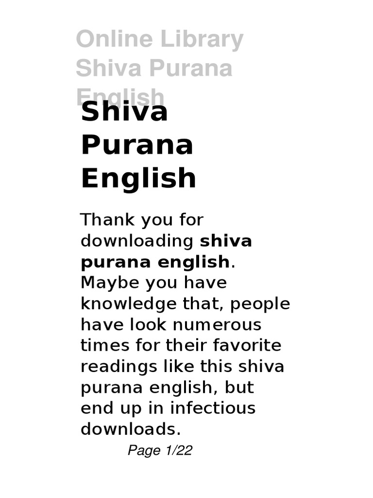 Online Library Shiva Purana English | PDF | Puranas | Sanskrit