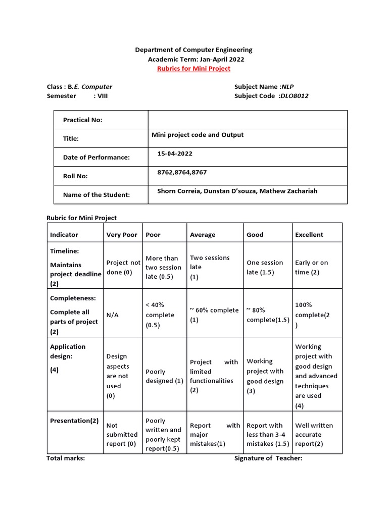 Rubrics For Mini Project | PDF | Computing | Cognitive Science