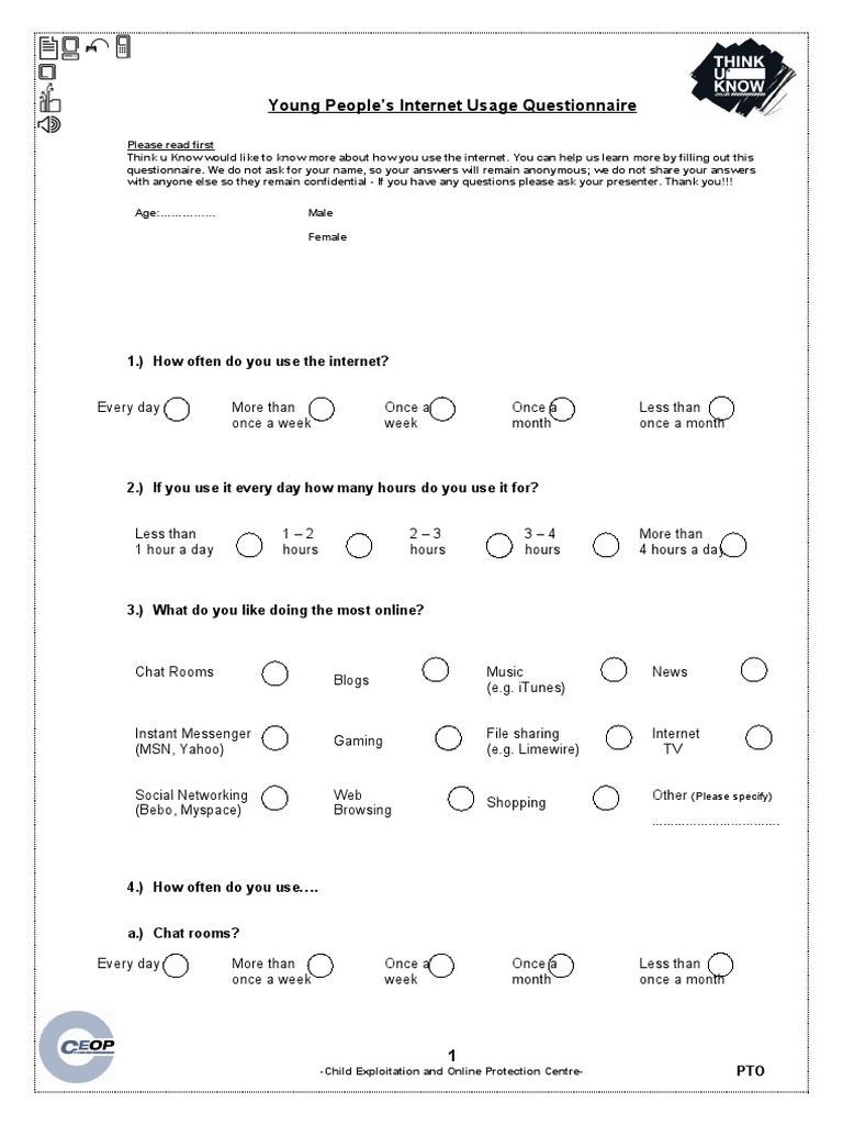 Young People's Internet Usage Questionnaires | PDF | Internet | Social ...