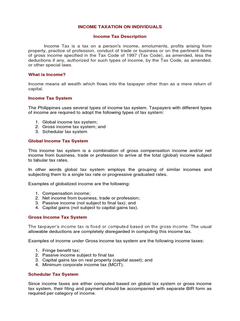 Income Taxation Systems Explained | PDF | Taxation In The United States ...