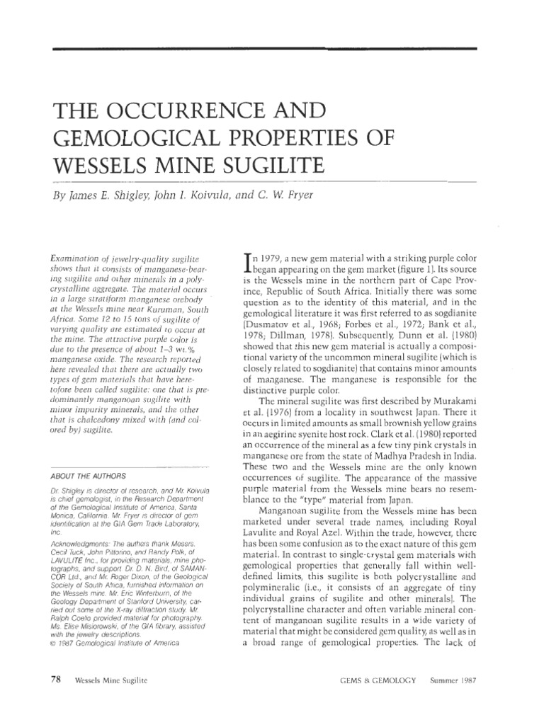 Wessels Mine Sugilite Properties | PDF | Gemstone | Sedimentary Rock
