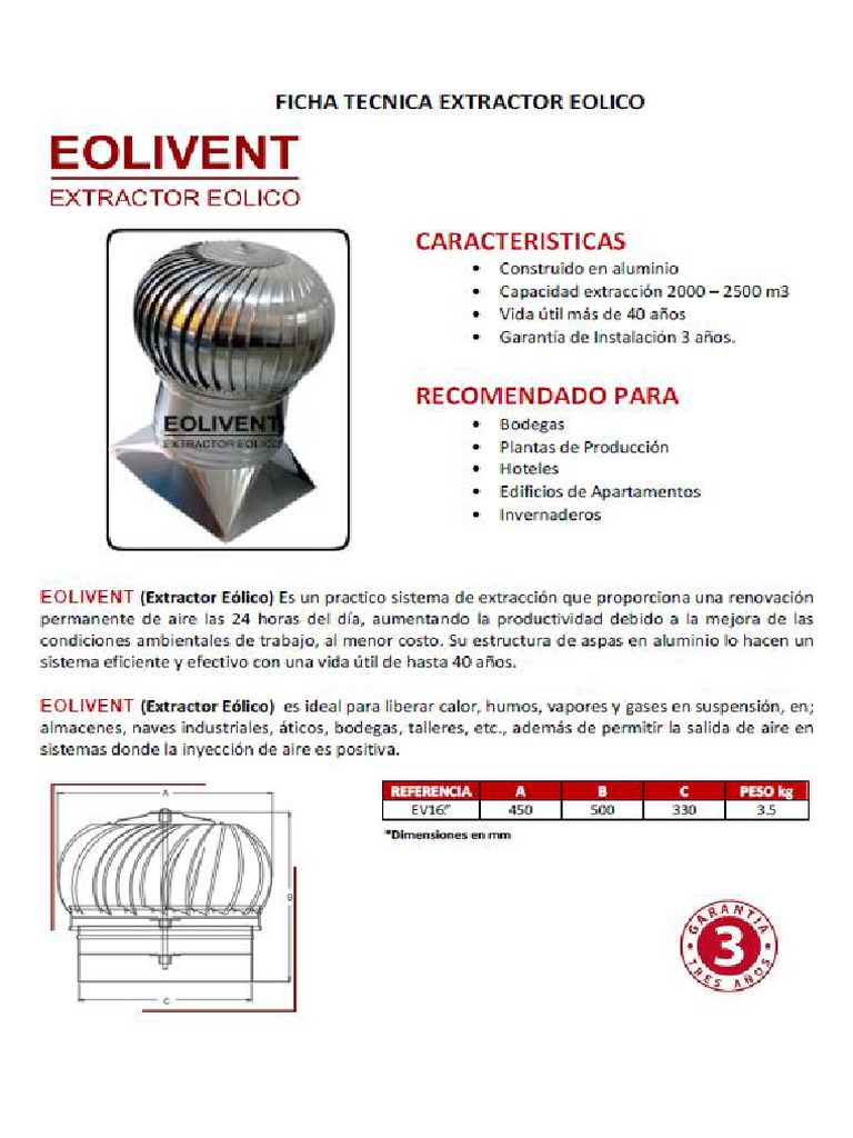 Ficha Tecnica Extractor Eolico | PDF