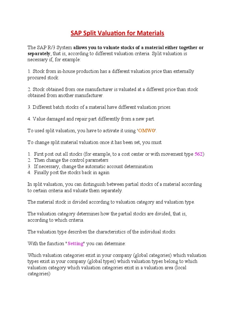 SAP Split Valuation Guide | PDF | Real Estate Appraisal | Valuation ...