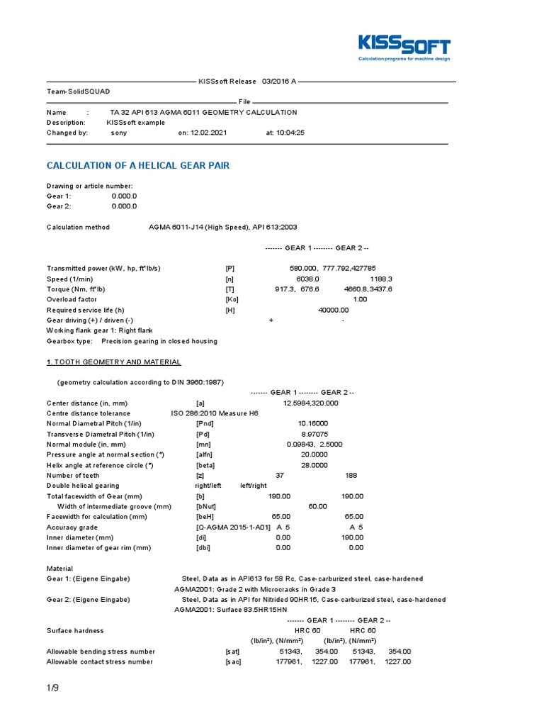 Ta 32 Api 613 Agma 6011 Geometry Calculation | PDF | Gear | Strength Of ...