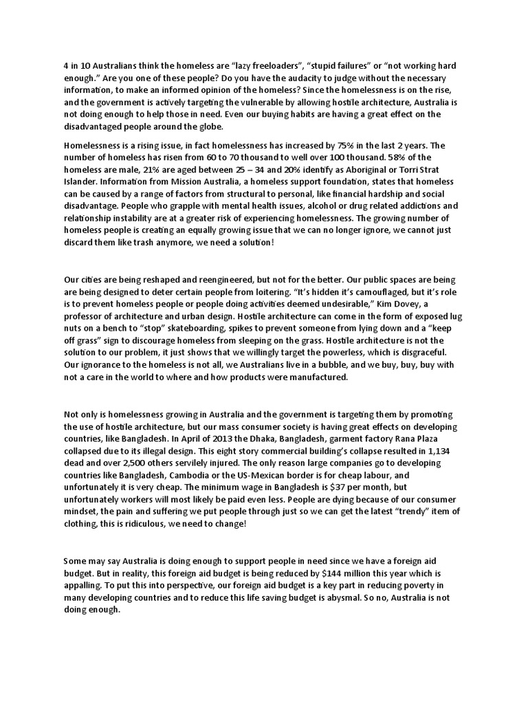 Rising homelessness in Australia and the effects of mass consumerism ...