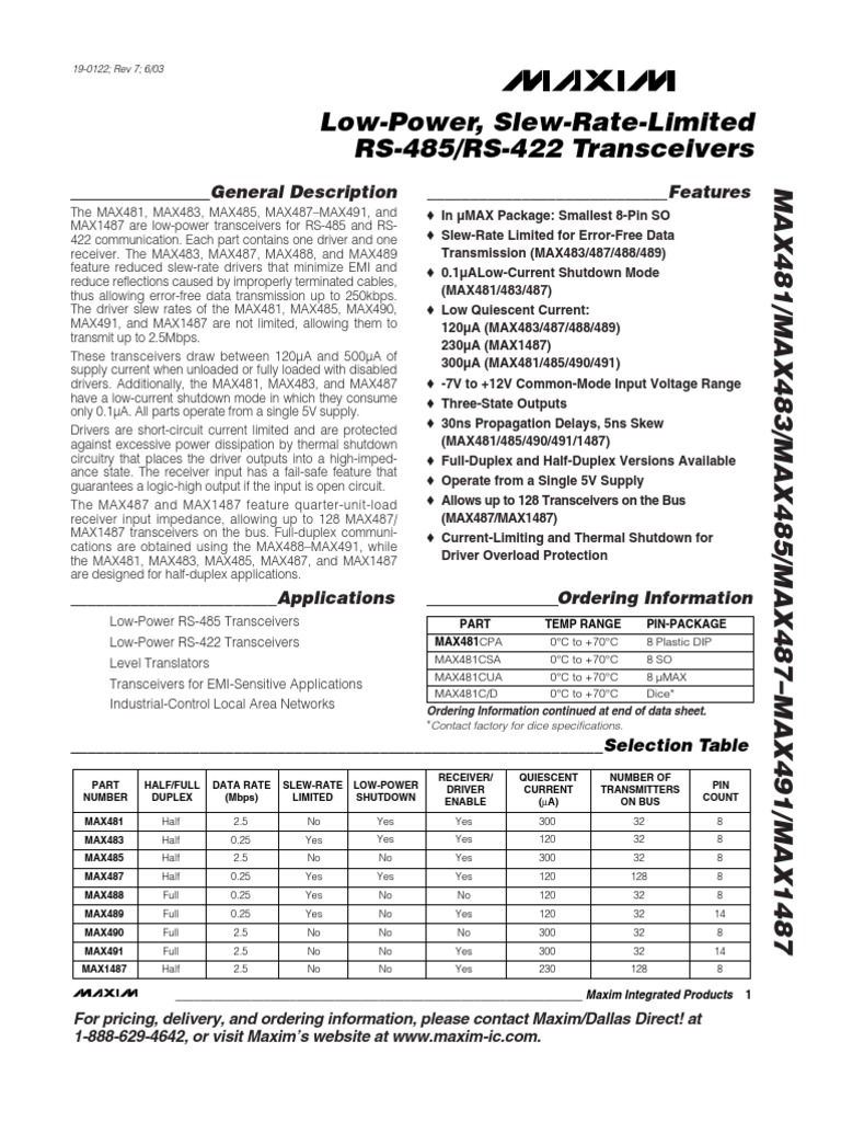 Max 487 | PDF | Duplex (Telecommunications) | Electrical Engineering