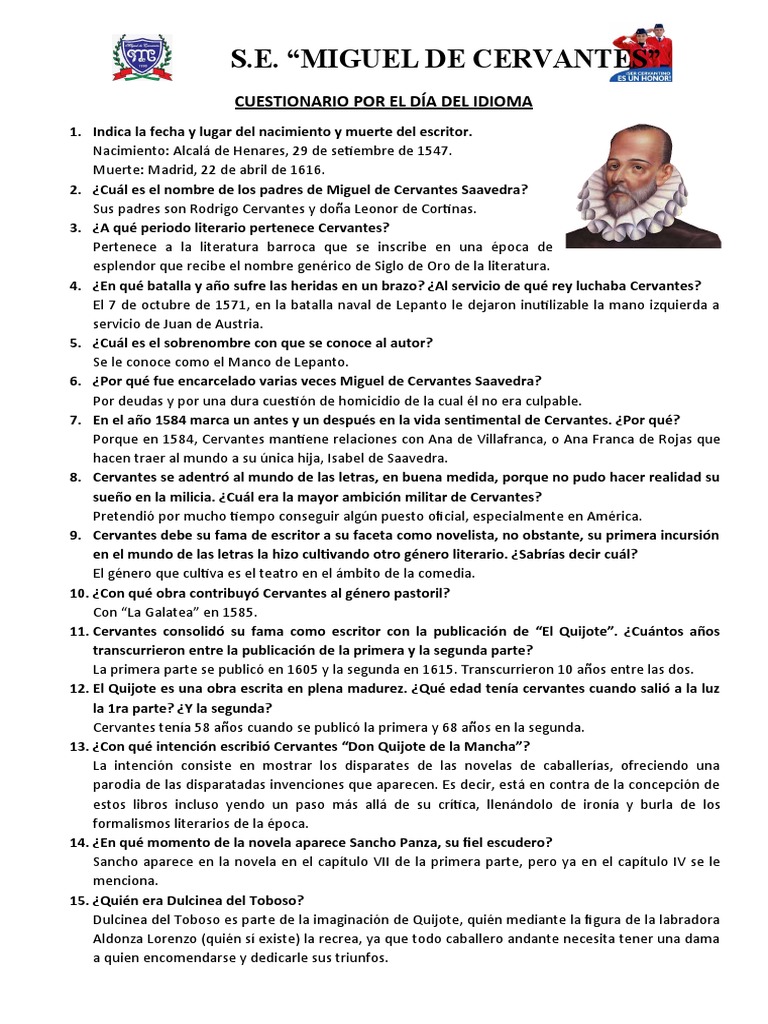 Cuestionario Por El Día Del Idioma | PDF | Miguel De Cervantes | Don ...