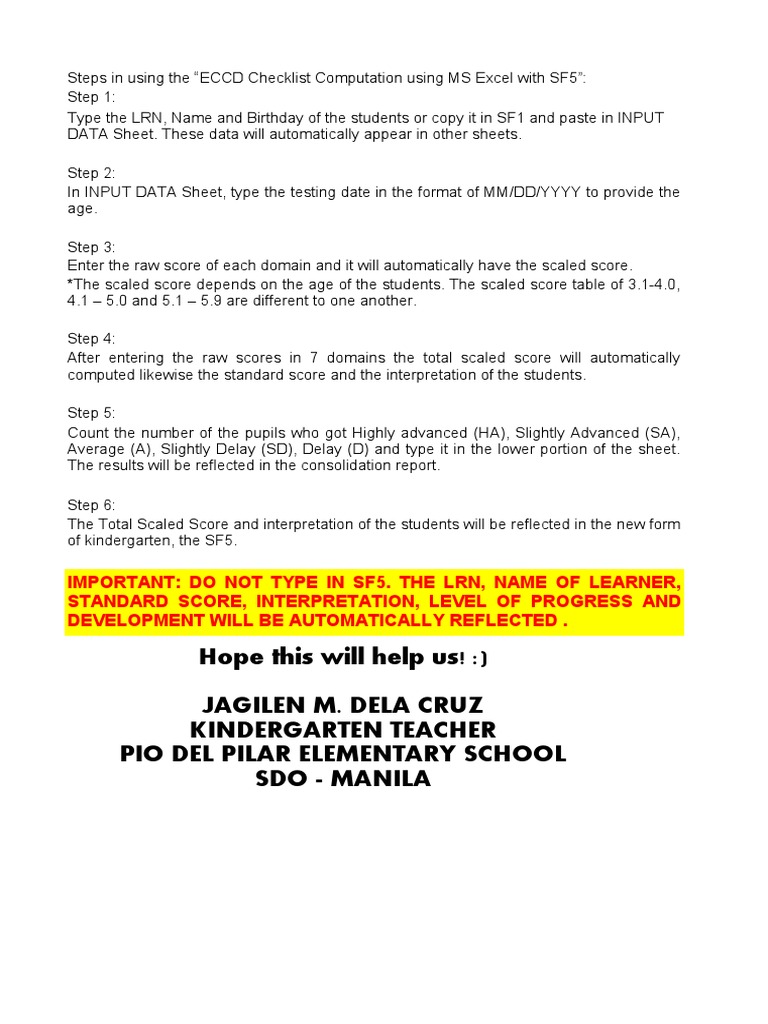 ECD Checklist Report With SF5 Original Copy (T.grace) | PDF