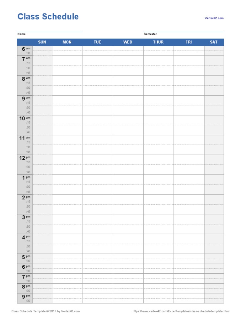 Class Schedule: SUN MON TUE WED Thur FRI SAT | Download Free PDF ...
