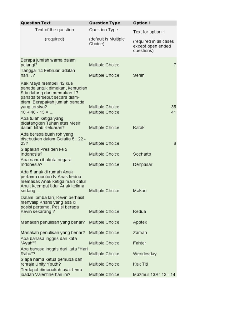 Quizizz Excel Sample | PDF
