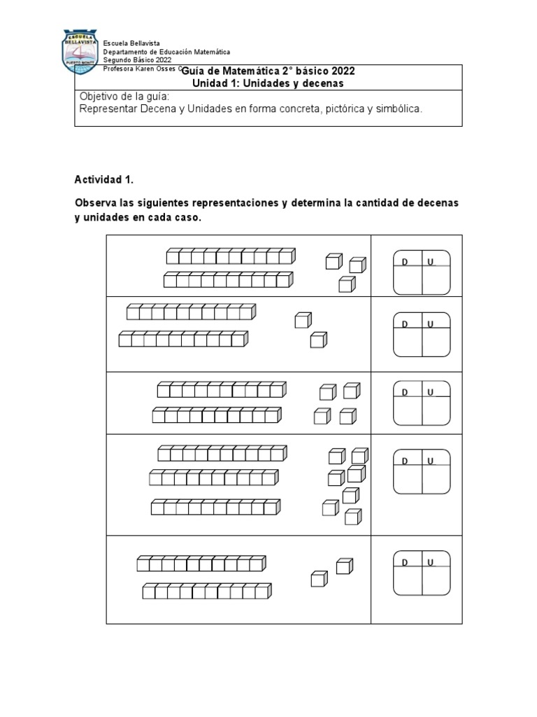 Guía de Unidades y Decenas 2° Básico | PDF