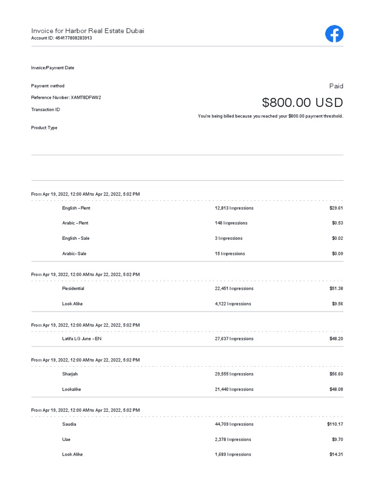 Invoice For Harbor Real Estate Dubai: Campaigns | PDF | United Arab ...