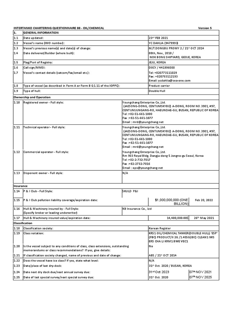 Yc Dahlia q88 | PDF | Tonnage | Shipping