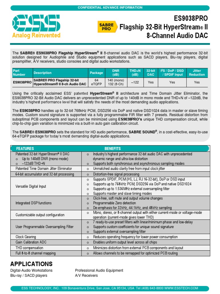 ES9038PRO Datasheet v3.7 | PDF | Analog To Digital Converter | Sampling ...