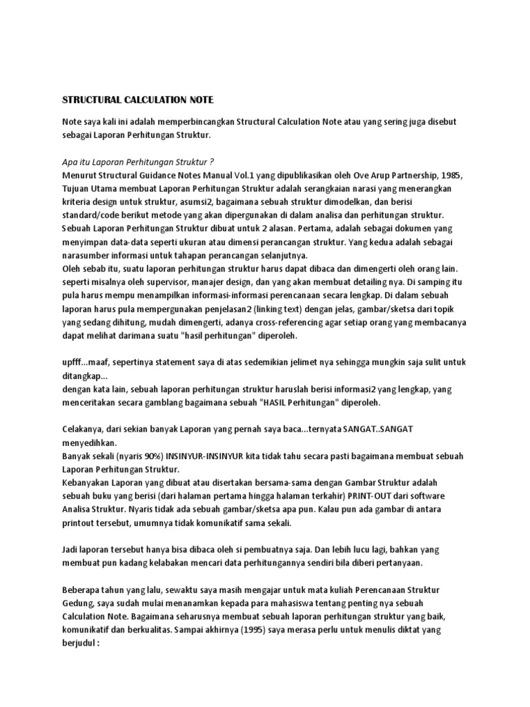 Structural Calculation Note | PDF | Komputer