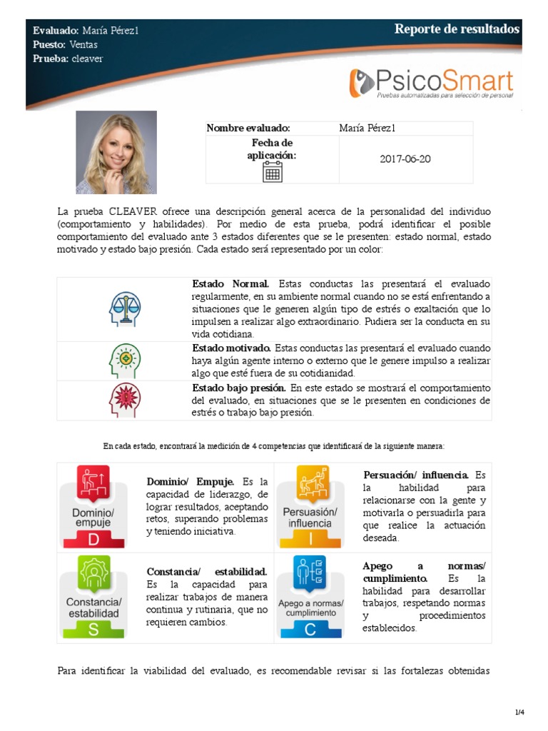 Reporte Completo de La Prueba Cleaver (PsicoSmart) | PDF ...