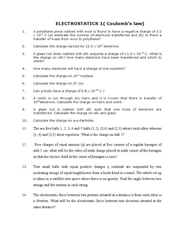 Electrostatics 1 (Coulomb's Law) | PDF | Electric Charge | Electrostatics