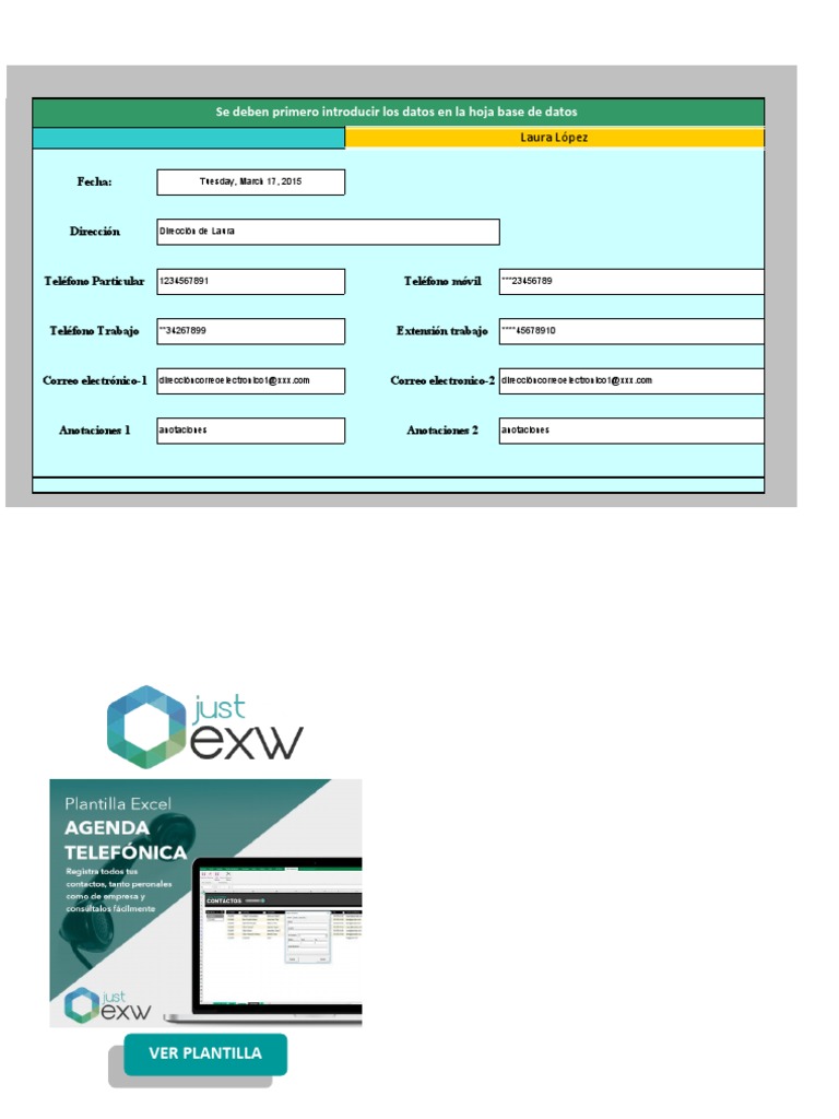 Plantilla de Agenda Telefonica para Excel | PDF