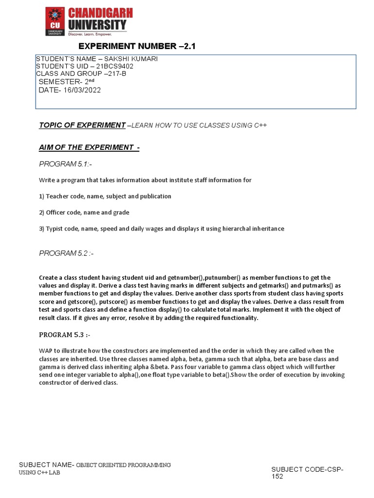C++ Classes Inheritance Lab Report | PDF | Class (Computer Programming ...